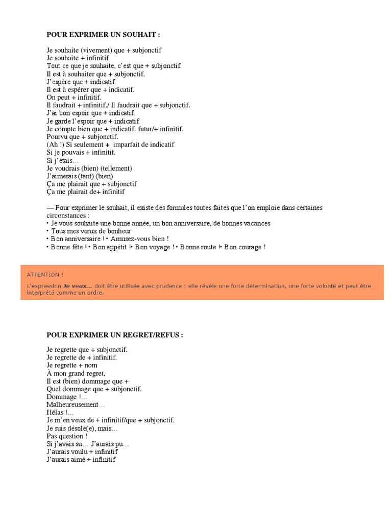 Pour Exprimer Un Souhait Un Reproche Un Regret Un Refus | PDF ...