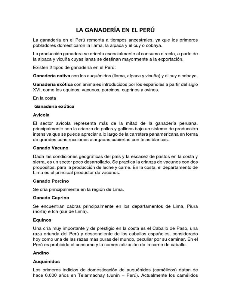 La Ganadería en El Perú | PDF | Conejillo de indias | Perú