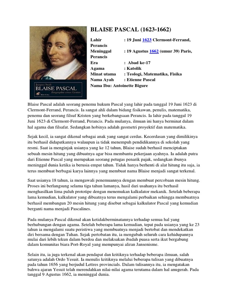 Biografi dan Penemuan Blaise Pascal | PDF