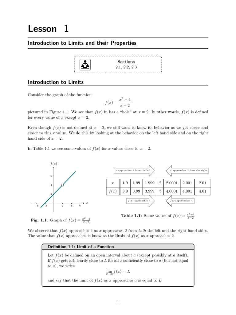 M2200-98 Lesson 01 - Notes - Intro To Limits and Their Properties | PDF ...