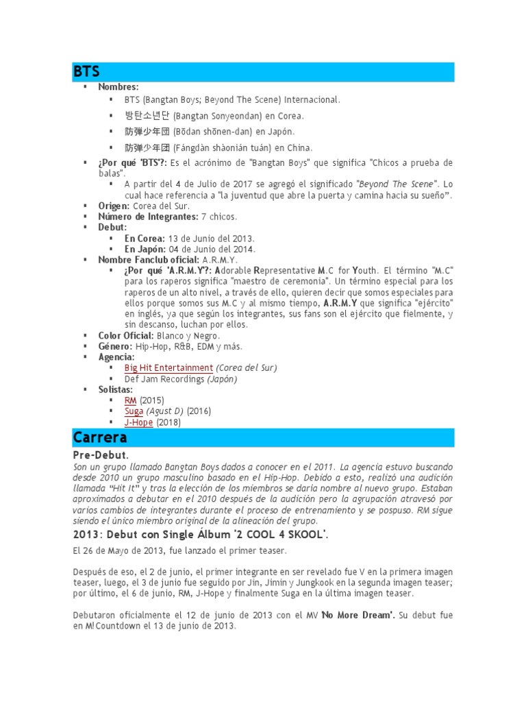 BTS (Bangtan Boys Beyond The Scene) Internacional. | PDF | Musica ...
