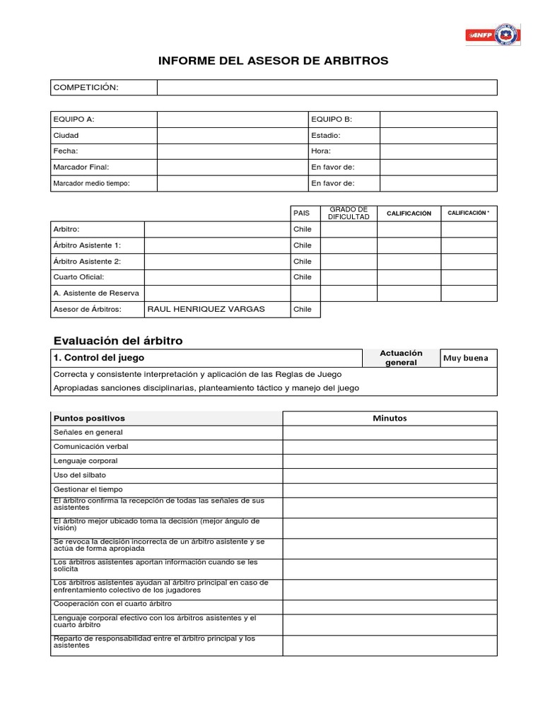 Informe detallado de la actuación arbitral en un partido de fútbol ...