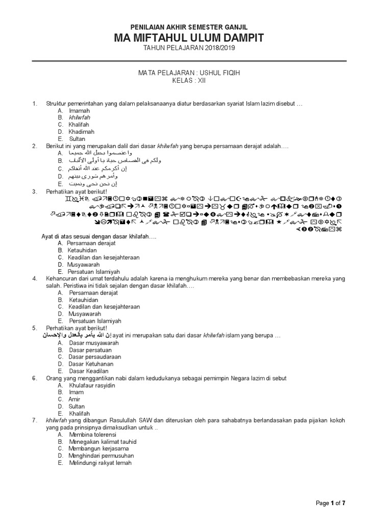Soal Ushul Fiqih Ma Xii | PDF