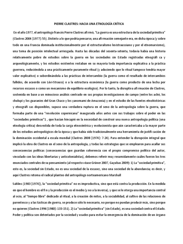 Pierre Clastres - Hacia Una Etnología Crítica PDF | PDF | Estado ...