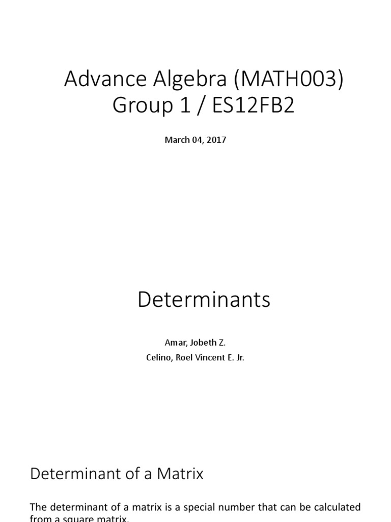 Advance Algebra (Math003) - Handout | PDF | System Of Linear Equations | Determinant