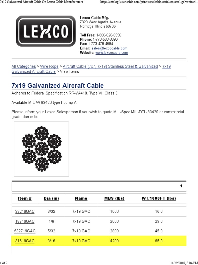 7x19 Galvanized Aircraft Cable On Lexco Cable Manufacturers | PDF ...