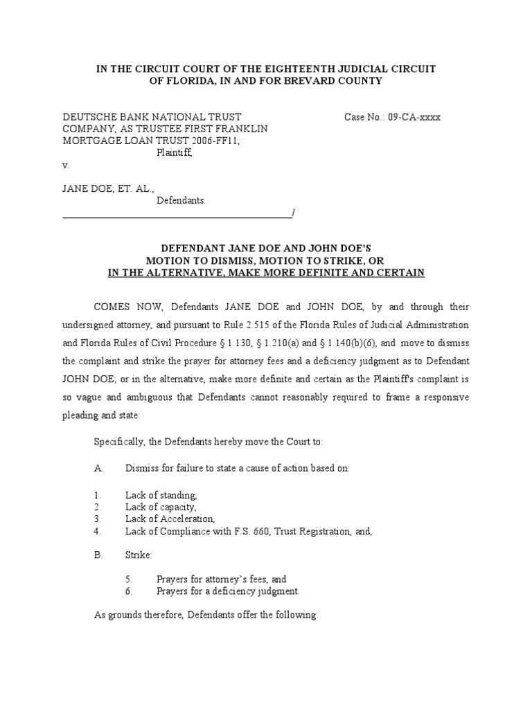 Motion to Dismiss Sample 3 | Promissory Note | Pleading