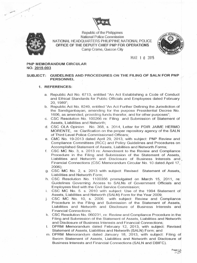 PNP Memorandum Circular Nr. 2015-003