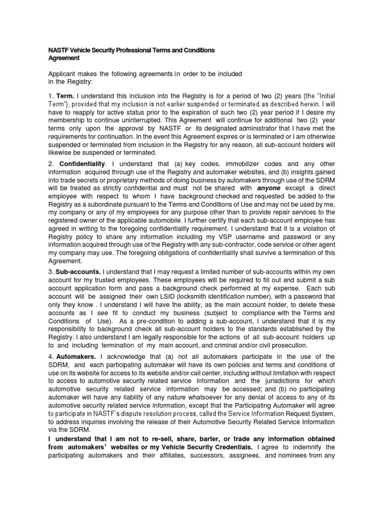 Terms and Conditions for Inclusion in the NASTF Vehicle Security ...