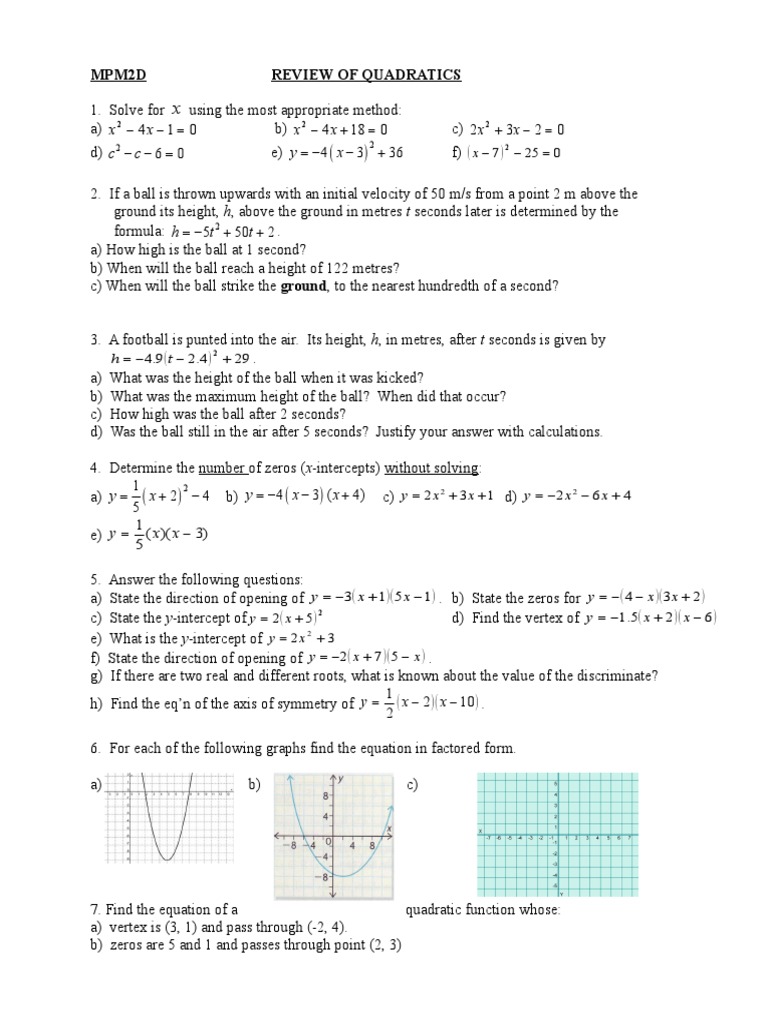 Solutions To LEsson 5.7 Finding Equation of Quad | PDF | Quadratic ...