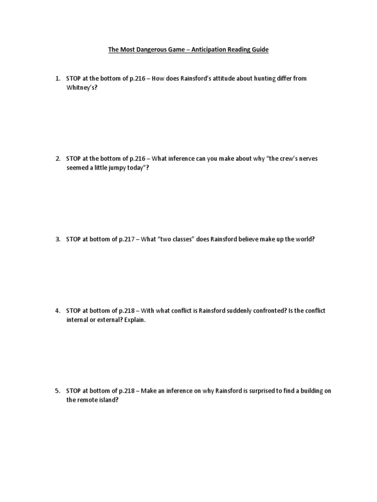 The Most Dangerous Game Anticipation1 | PDF | Foreign Language Studies ...