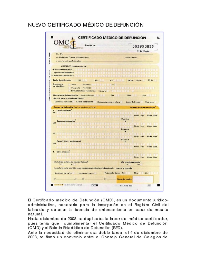 Certificado de Defuncion | Ciencias de la Salud | Bienestar