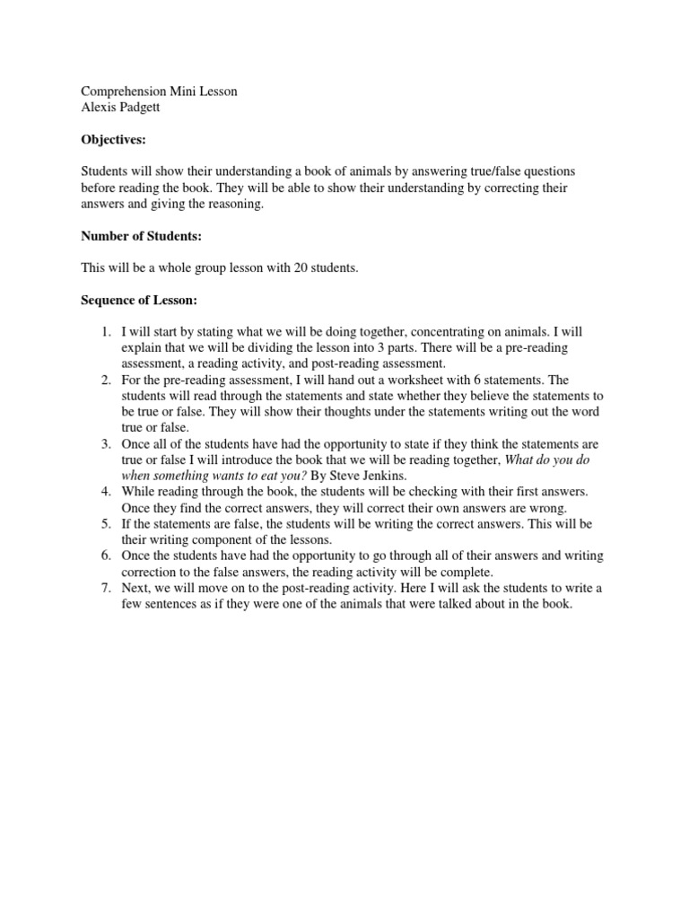 Comprehension Mini Lesson | PDF | Reading Comprehension | Reading (Process)