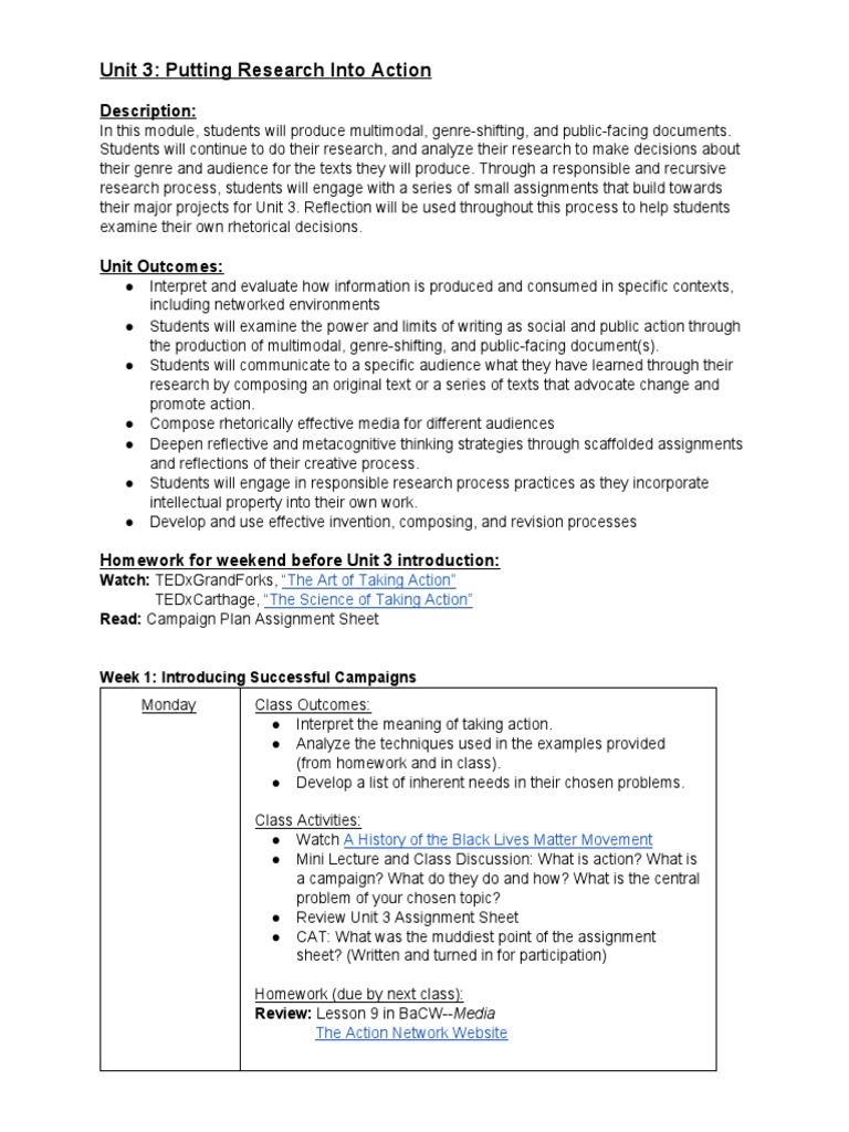 Unit Plan | PDF | Homework | Cognition