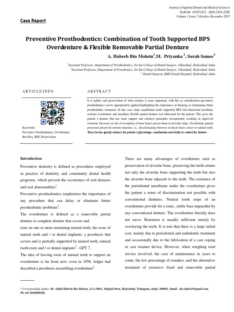 Preventive Prosthodontics: Combination of Tooth Supported BPS ...