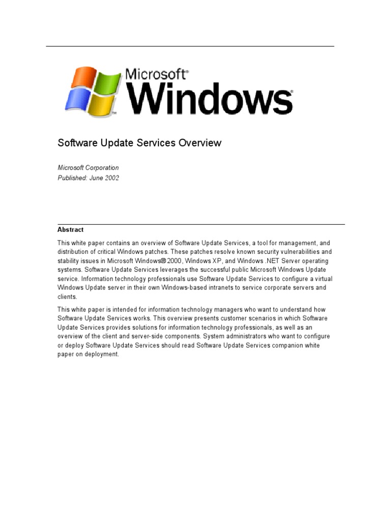 Software Update Services Overview: Microsoft Corporation Published ...