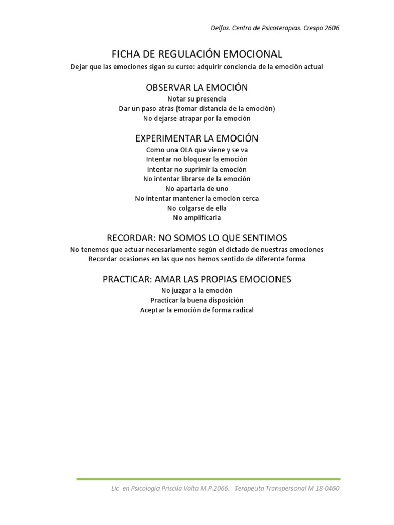 Ficha de Regulación Emocional | PDF | Las emociones | Sicología