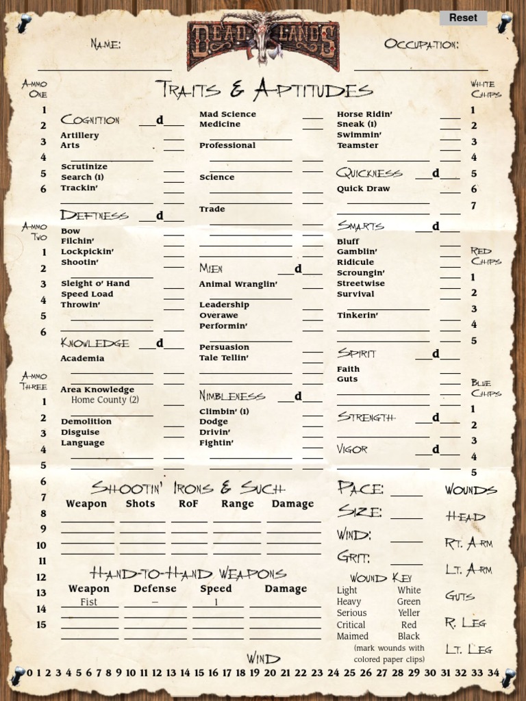 Traits & Aptitudes: Shootin' Irons & Such Pace: Size: Wind: Grit | PDF