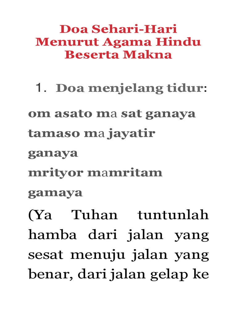 Doa Sehari-Hari Menurut Agama Hindu Beserta Makna | PDF