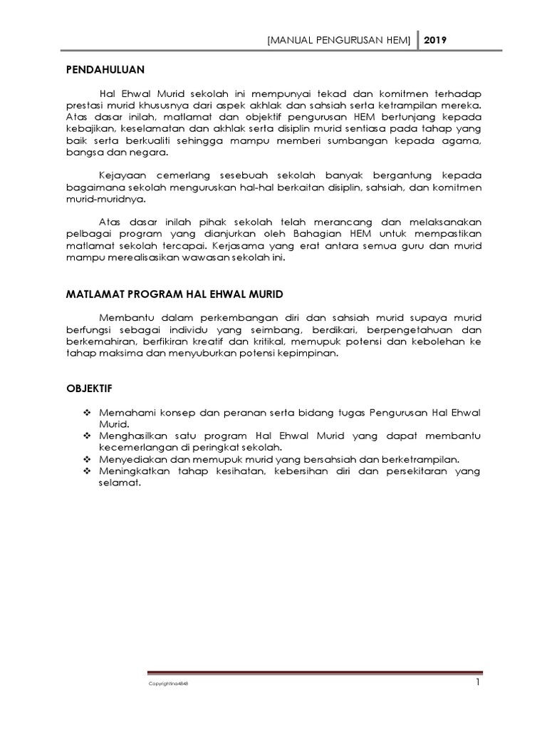 Manual Pengurusan Hem SKMJ 2019 A | PDF