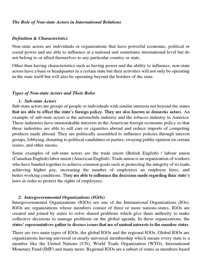 The Role of Non-State Actors in Internat | PDF | Non Governmental ...