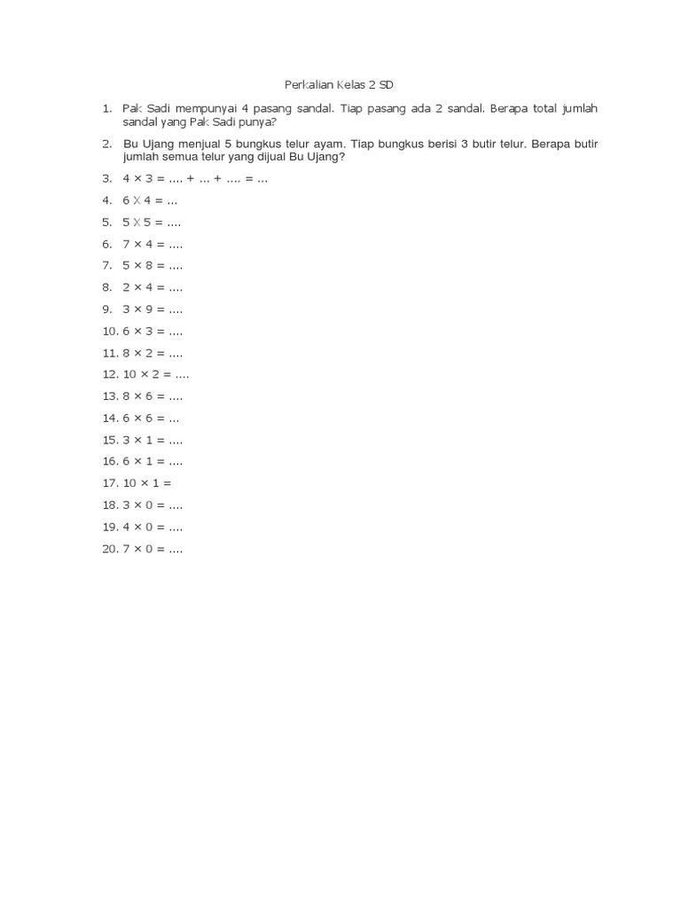 Soal Perkalian Kelas 2 SD | PDF | Metode & Bahan Ajar