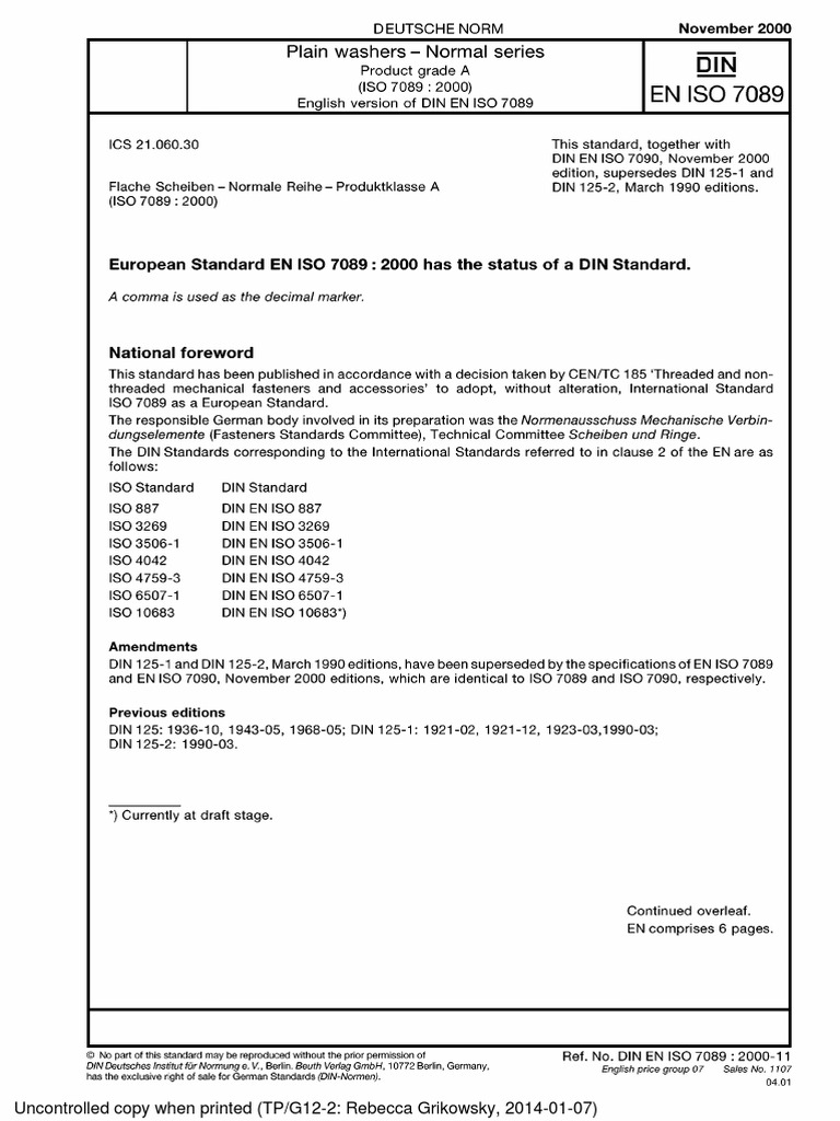 Din en Iso 7089 2000-11 | PDF