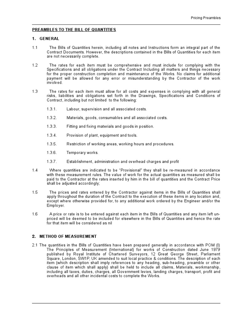 Pricing Preambles - R01 | PDF | Specification (Technical Standard ...