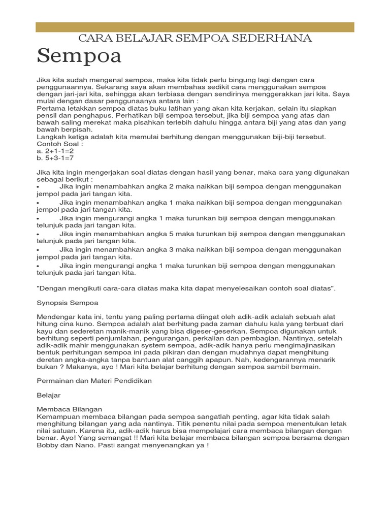Cara Belajar Sempoa Sederhana | PDF