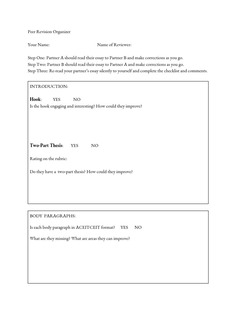 Peer Revision Checklist for Essays | PDF
