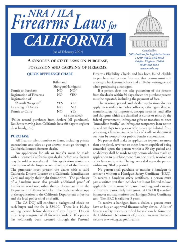 California Firearms Laws A Concise Guide To Gun Purchase Possession