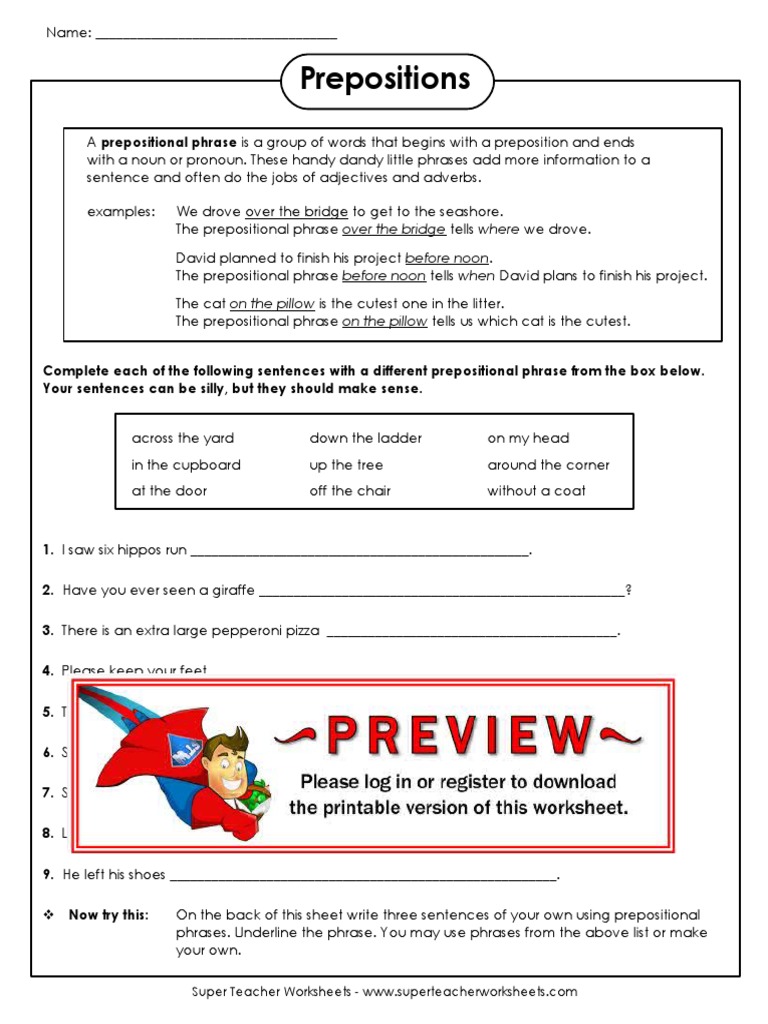 Prepositional Phrases Creative PDF | PDF | Preposition And Postposition ...