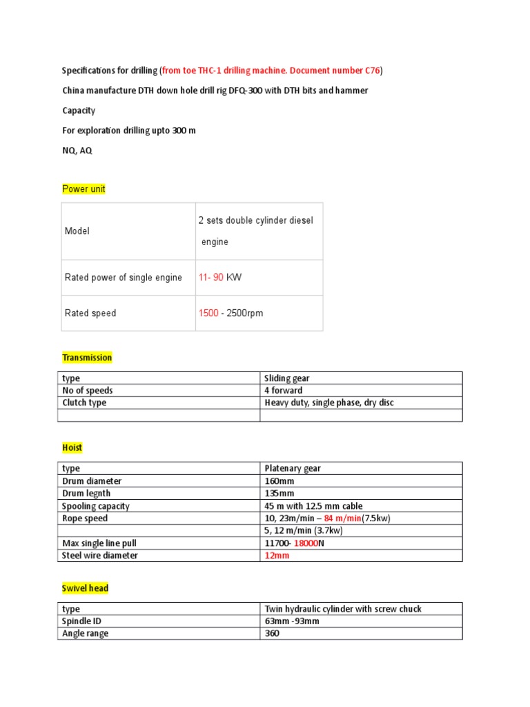 From Toe THC-1 Drilling Machine. Document Number C76: Power Unit 2 Sets ...