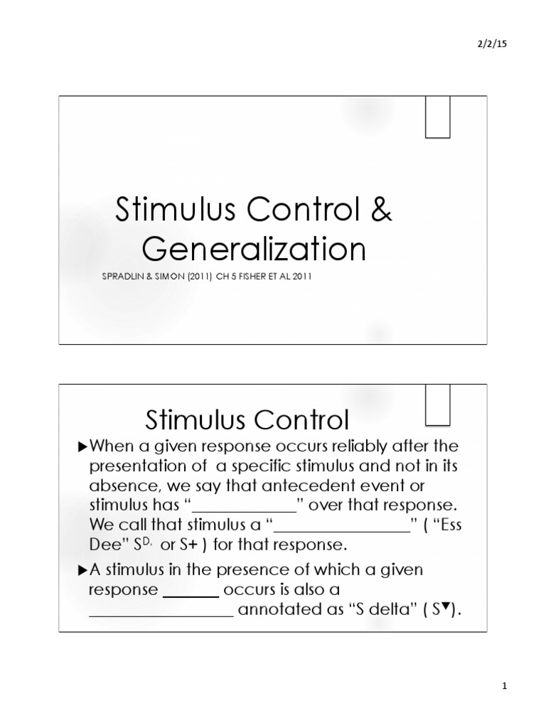Stimulus Control & Generalization | PDF | Reinforcement | Stimulus ...