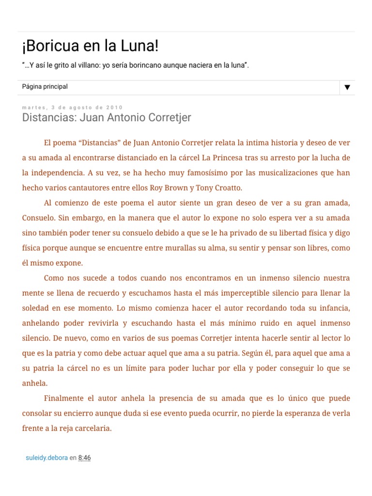 ¡Boricua en La Luna! - Distancias - Juan Antonio Corretjer | PDF