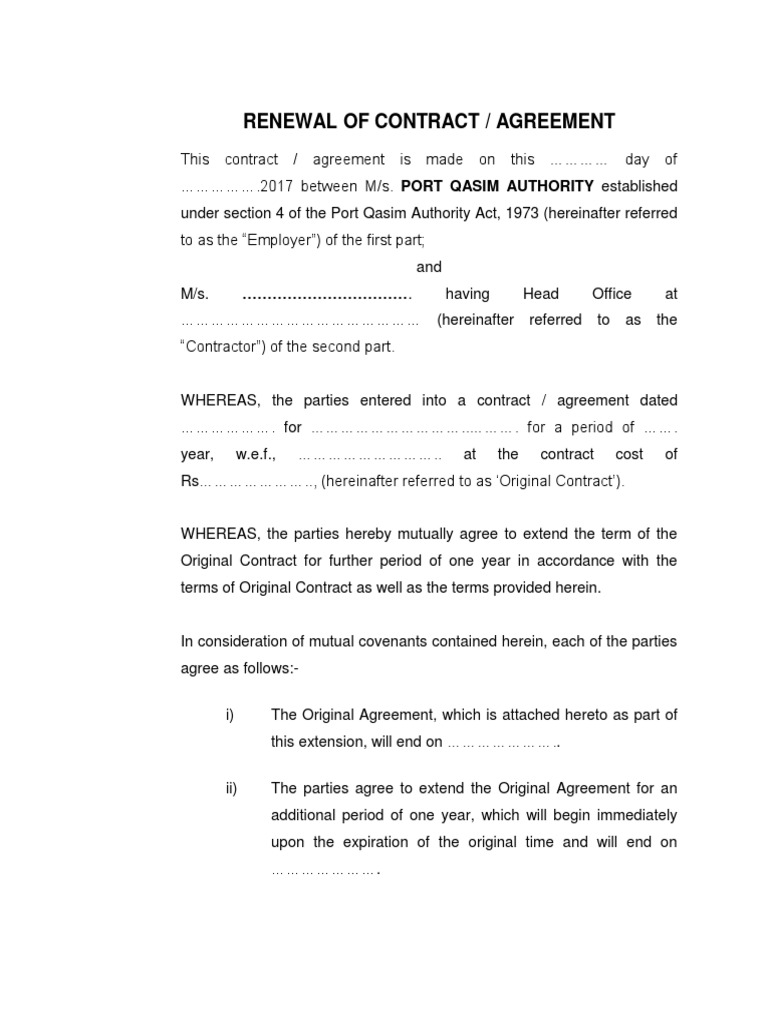 Contract Renewal Agreement Template | PDF | Law Of Obligations | Virtue