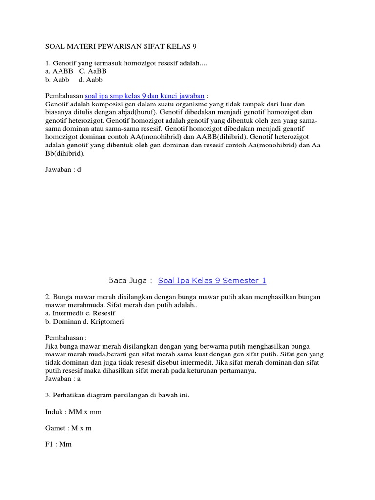 Soal Materi Pewarisan Sifat Kelas 9 | PDF