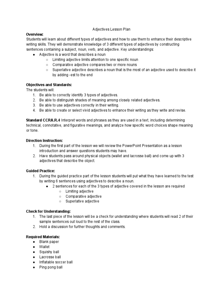 Adjectives for Student Writers | PDF