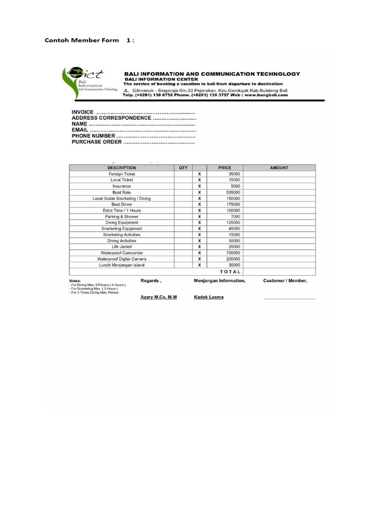 Contoh Member Form | PDF