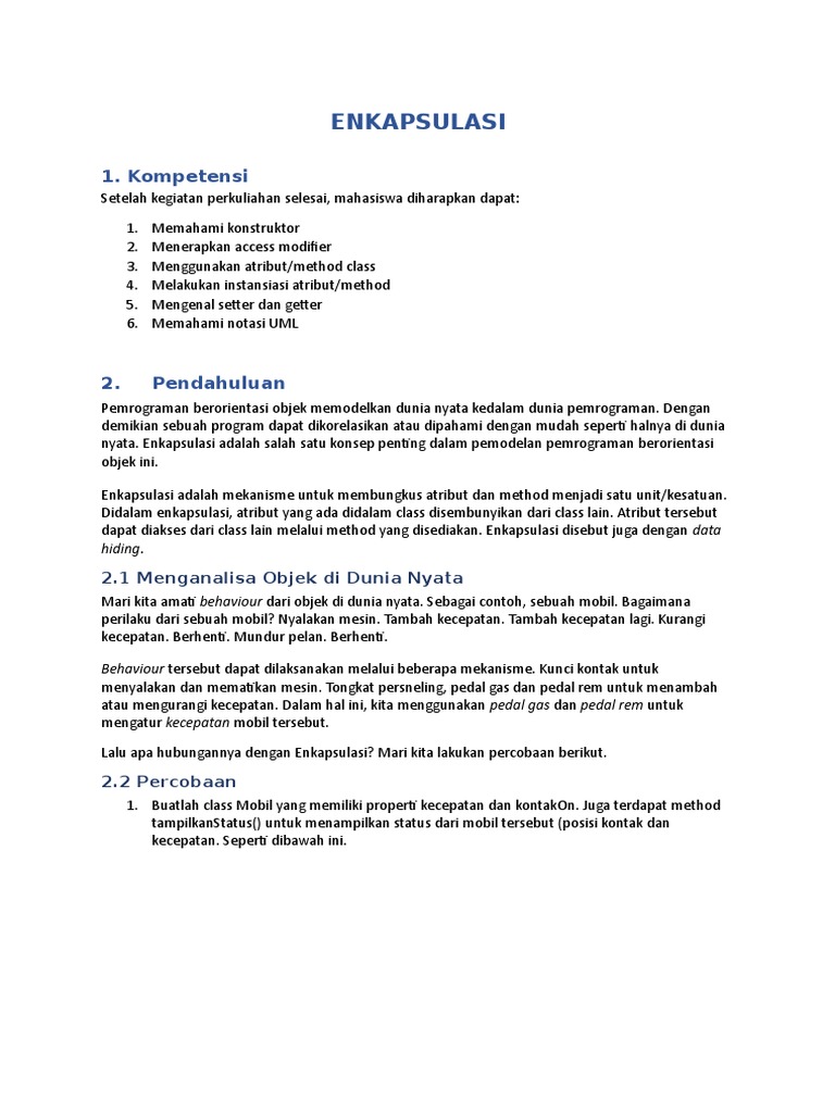 Konsep Enkapsulasi dalam OOP Java | PDF | Metode & Bahan Ajar | Komputer