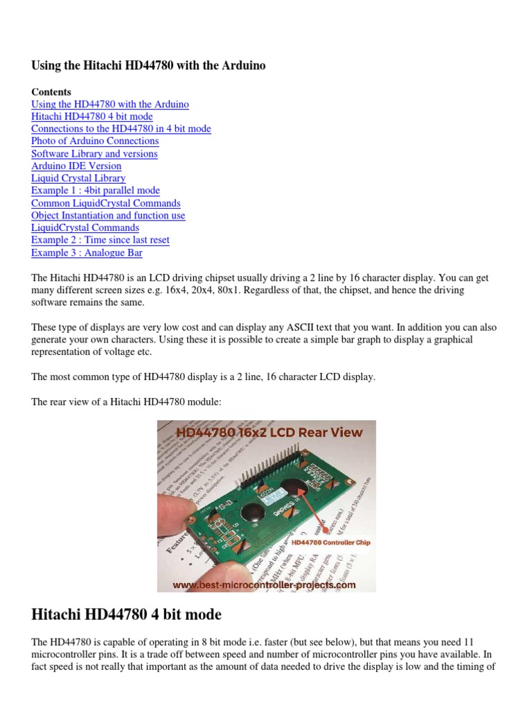 Using The Hitachi HD44780 With The Arduin1 | PDF | Arduino | Liquid ...