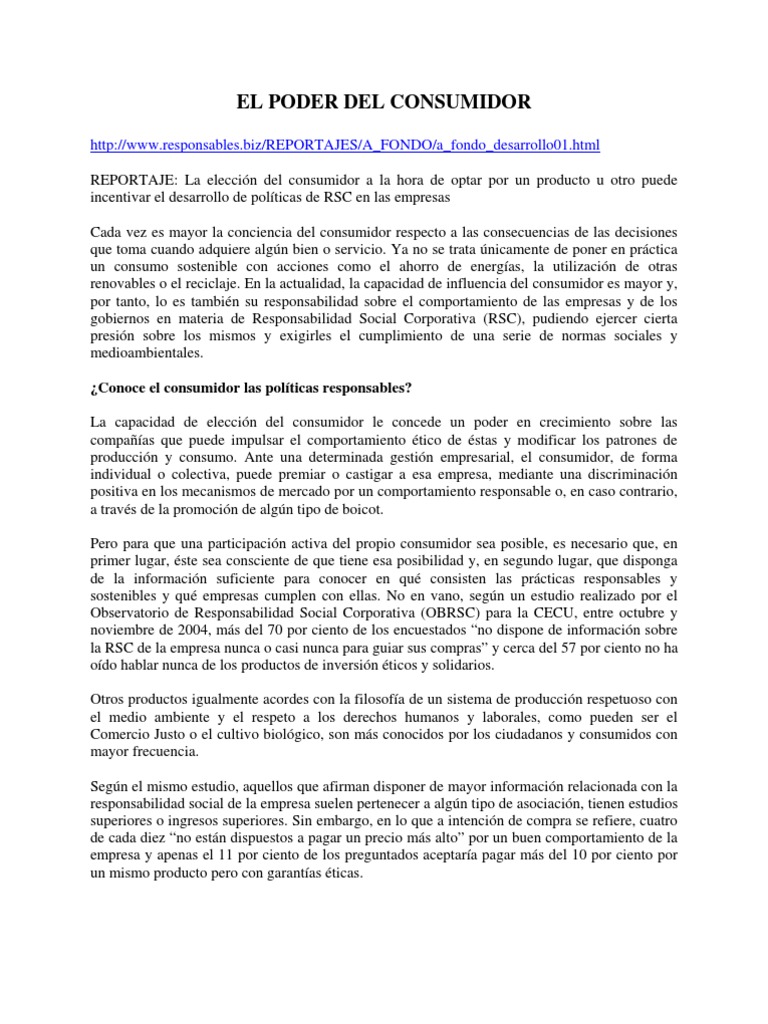 El Poder Del Consumidor | PDF | Responsabilidad social corporativa ...