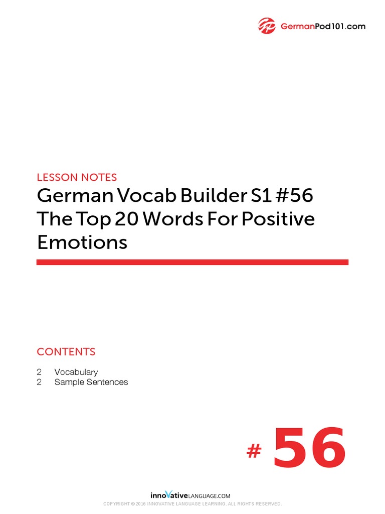 German Vocab Builder S1 #56 The Top 20 Words For Positive Emotions ...