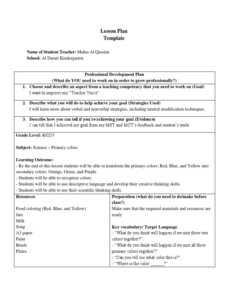 Primary Colors | PDF | Students | Lesson Plan