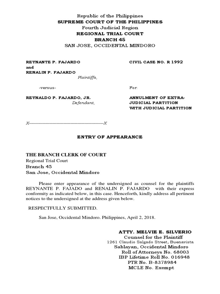 Supreme Court of The Philippines Regional Trial Court Branch 45 | PDF