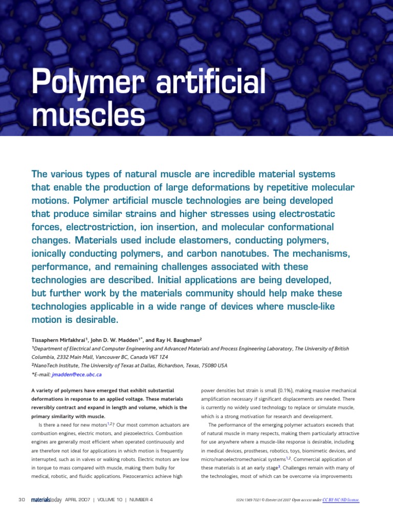 Polymer Artificial Muscles | PDF | Carbon Nanotube | Actuator