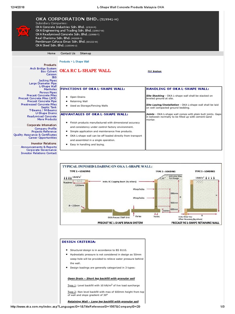 L-Shape Wall Concrete Products Malaysia OKA | PDF | Deep Foundation ...