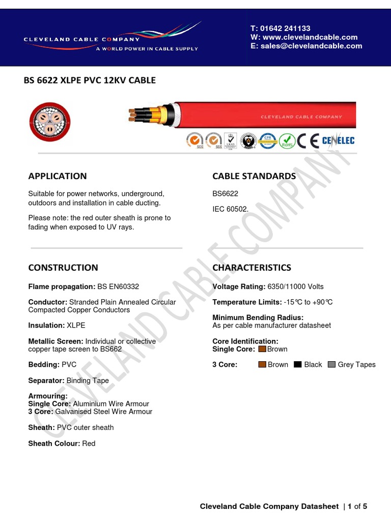 Bs 6622 Xlpe PVC 12Kv Cable | PDF | Coaxial Cable | Electrical Conductor