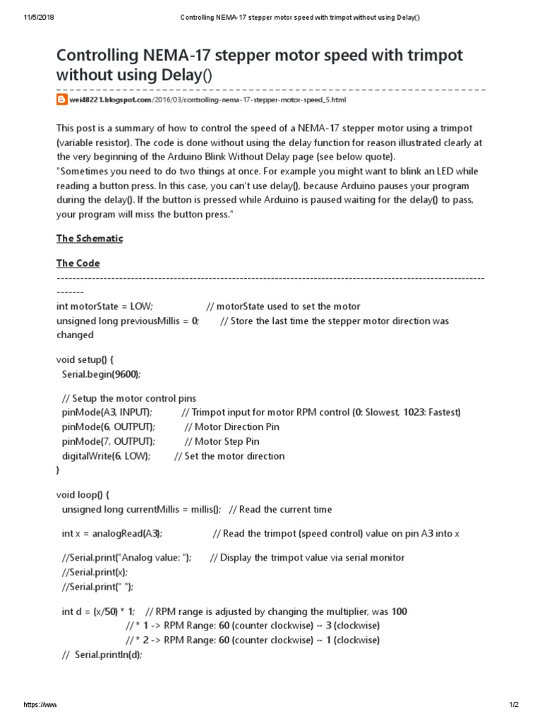 Controlling NEMA-17 Stepper Motor Speed With Trimpot Without Using ...