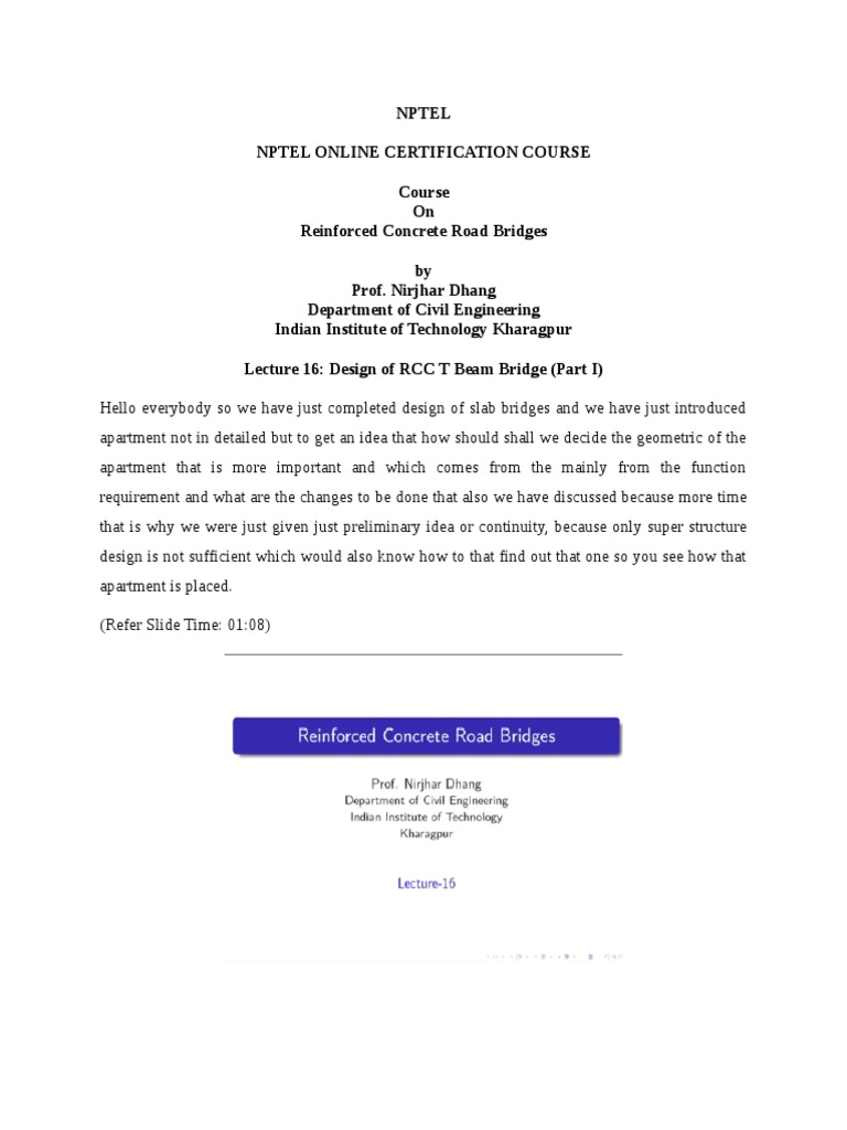 Lec16 Design of RCC T Beam Bridge | PDF | Beam (Structure) | Bridge